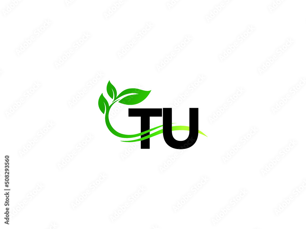 Natural TU Logo Design, Letter Tu ut Green Leaf and Organic Logo Icon ...
