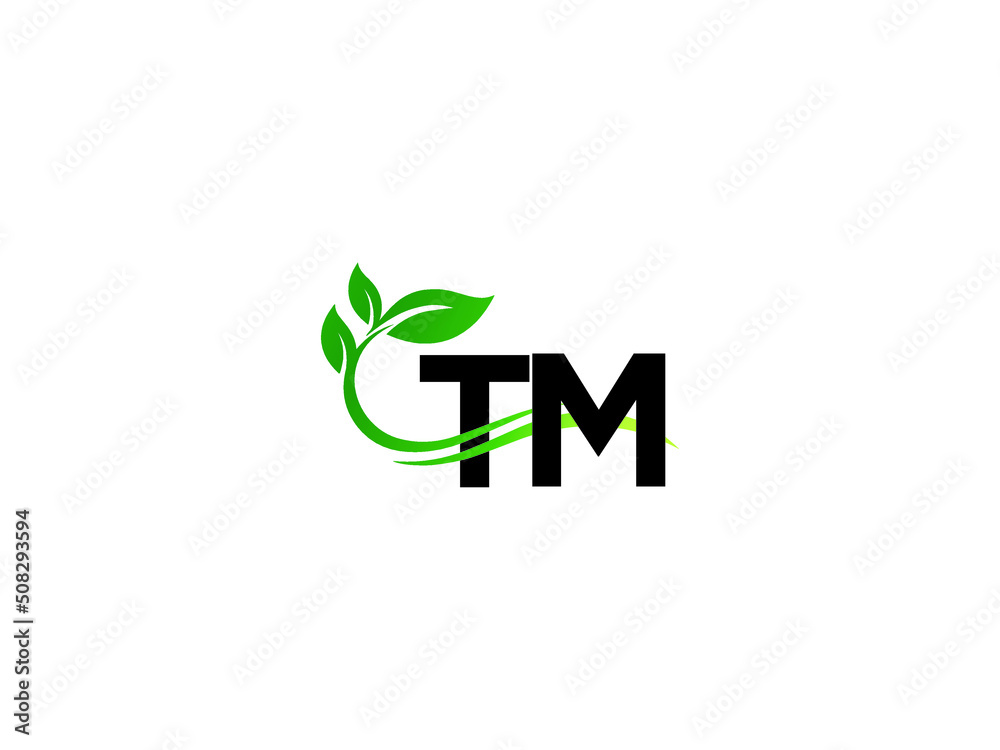 Vetor de Natural TM Logo Design, Letter Tm mt Green Leaf and Organic ...