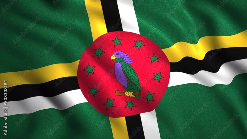 The flag of Dominica.Motion. The flag consists of a cross of three ...