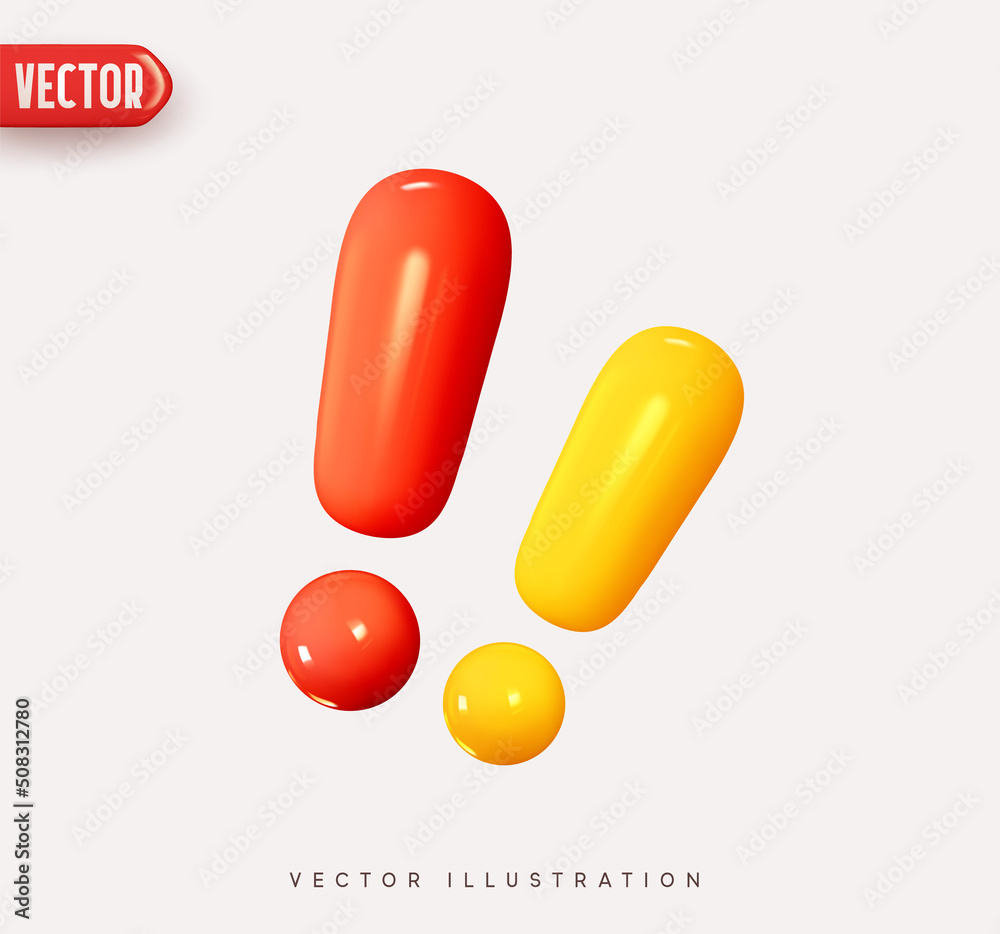 Exclamation sign red and yellow colors. Realistic 3d symbol icon design ...
