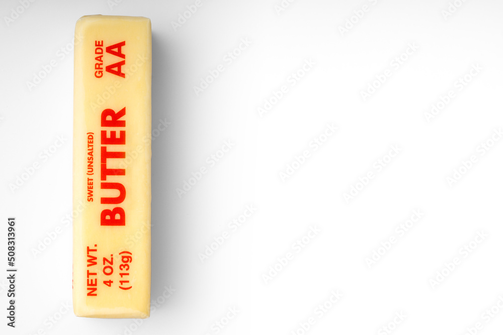 Stick of Unsalted Butter Isolated on White Background With Shadow Flat ...