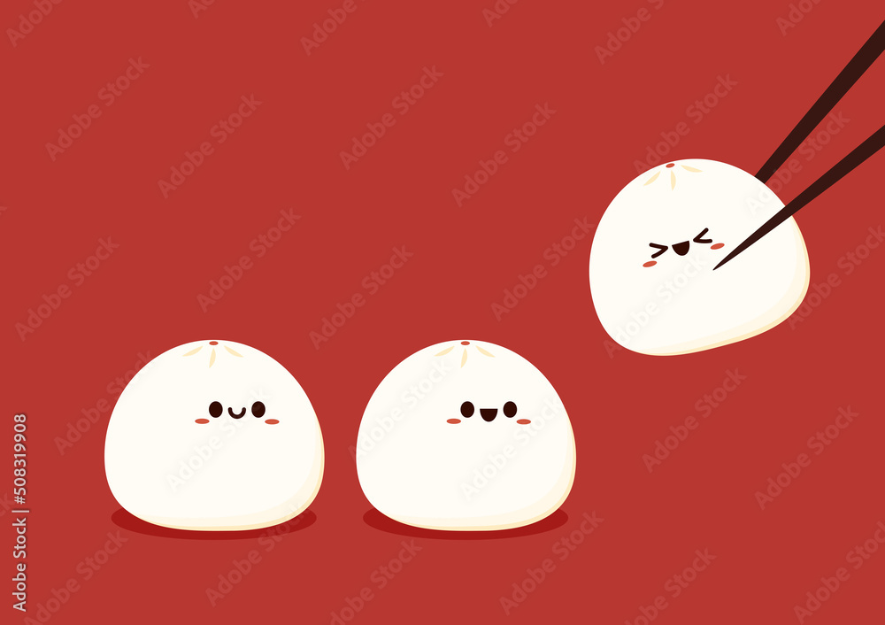 Steamed cartoon vector. Cute "steamed bun". Chinese steamed bun. Bao ...