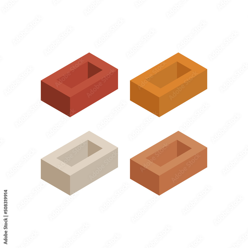 Bricks are shown in different positions. Flat 3d isometric vector Brick ...