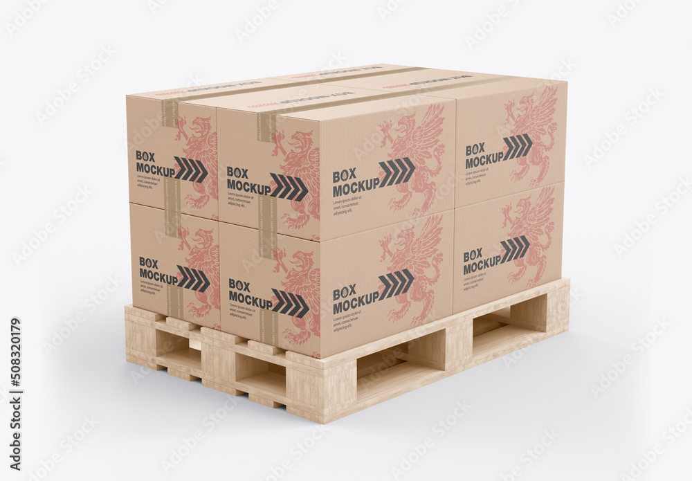 Pallet with Kraft Boxes Mockup Stock Template | Adobe Stock
