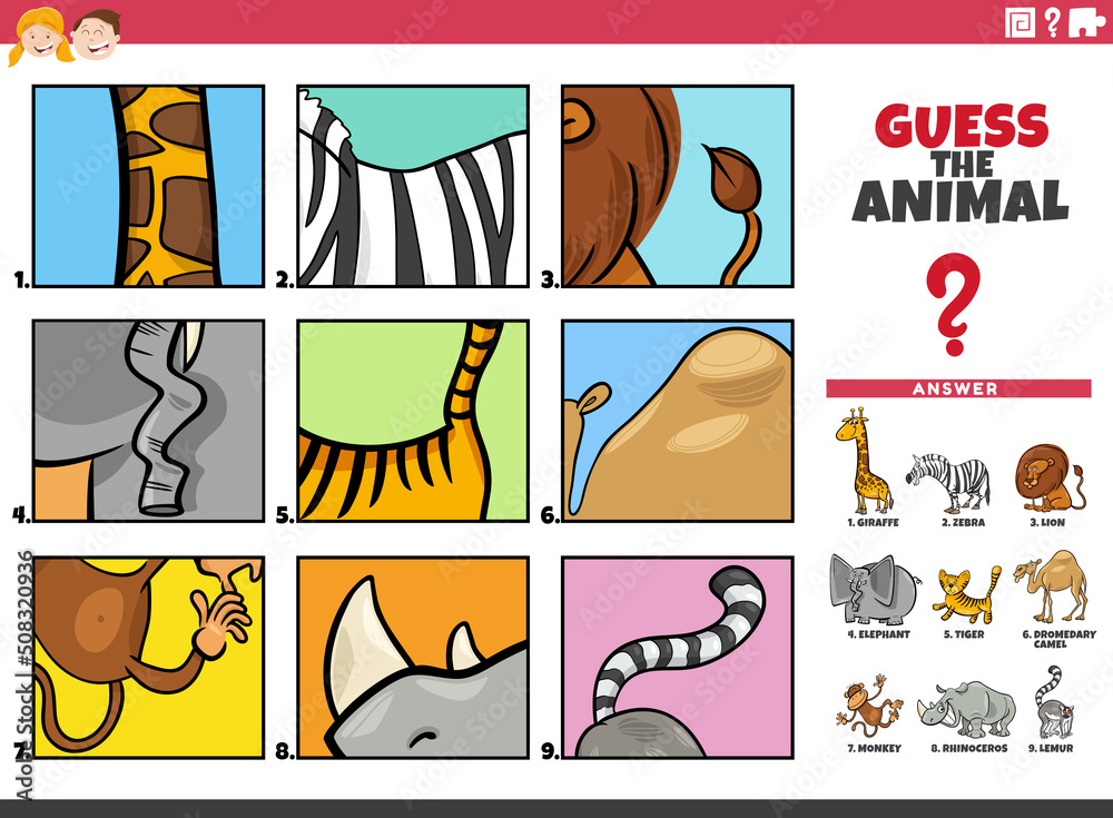 guess cartoon animal characters educational game for kids Stock Vector ...
