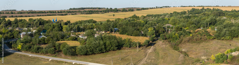Landscapes of the Northern regions of Moldova. A pastoral panorama with ...