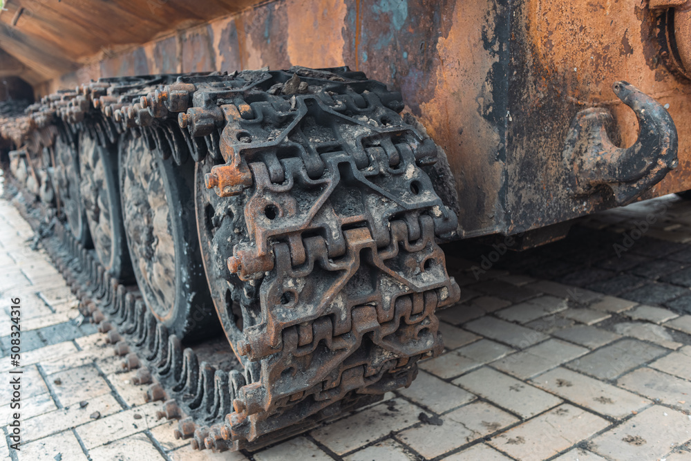 Rusty russian tank burned by the Ukrainian military during Russian ...