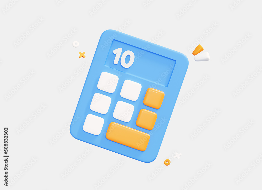 3D Calculator in cartoon design icon. Math operations. School subject ...
