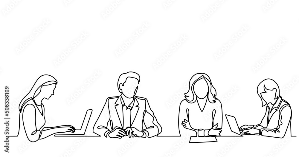 continuous line drawing of office workers at business meeting Stock ...