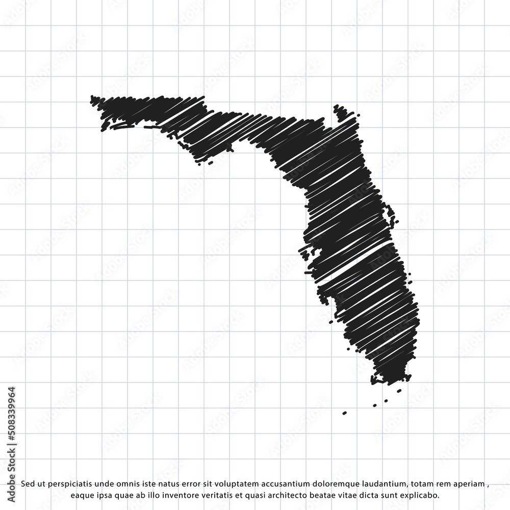 Map of Florida freehand drawing on a sheet of exercise book. Vector ...