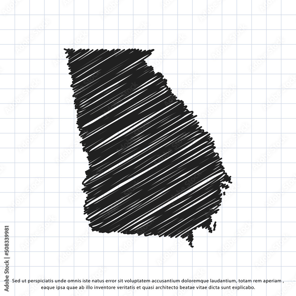 Map of Georgia (USA) freehand drawing on a sheet of exercise book ...