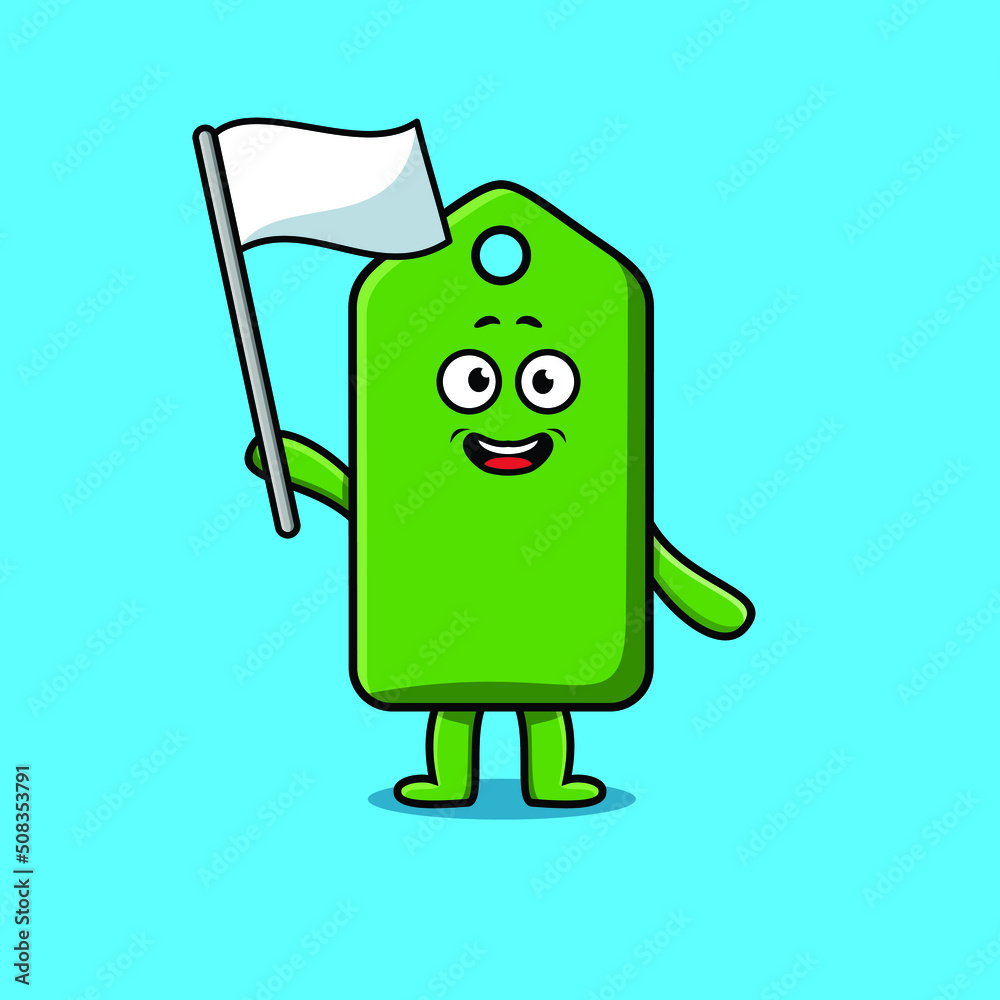 Cute cartoon Price tag mascot character with white flag in modern ...