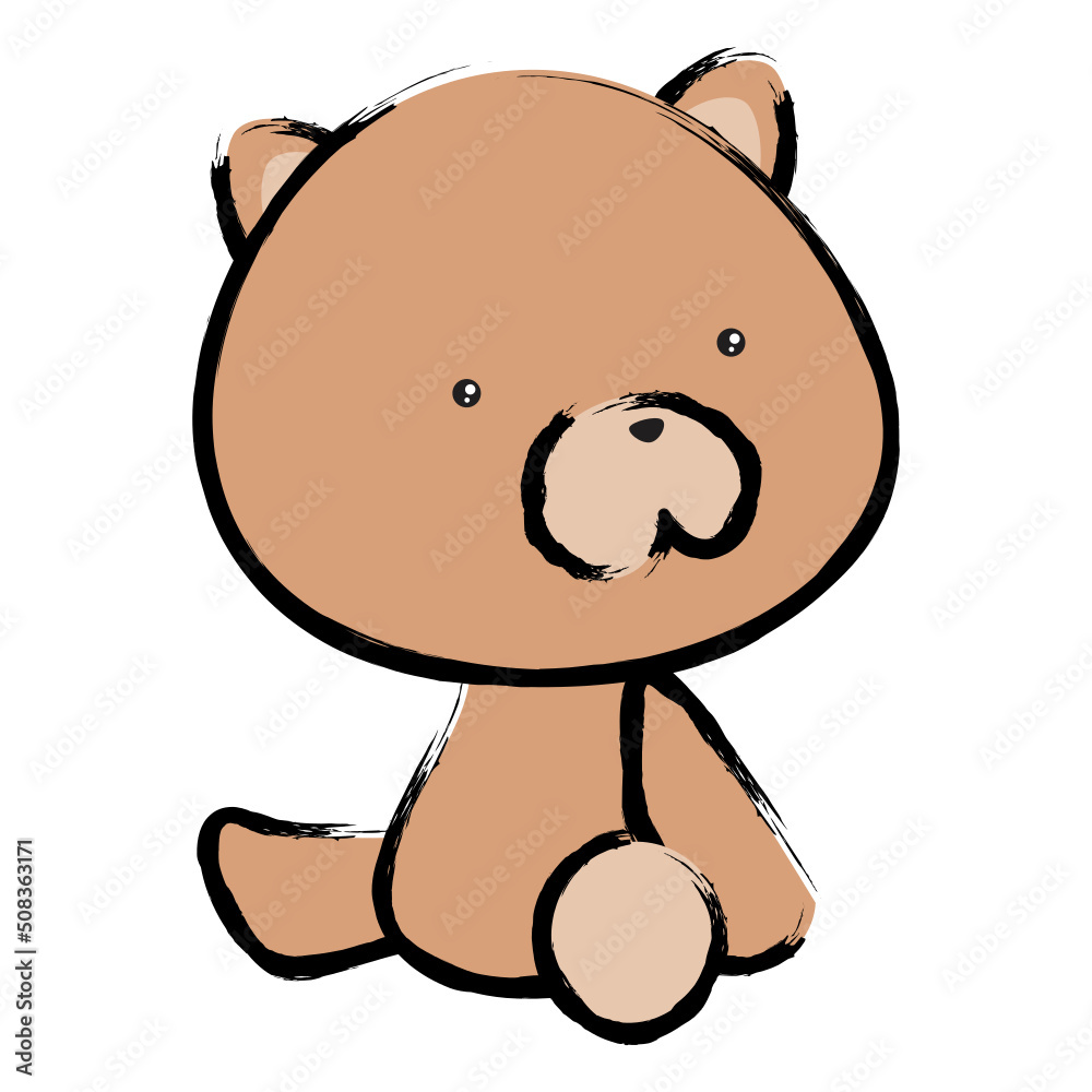chibi baby teddy bear cartoon crayon drawing style illustration in ...