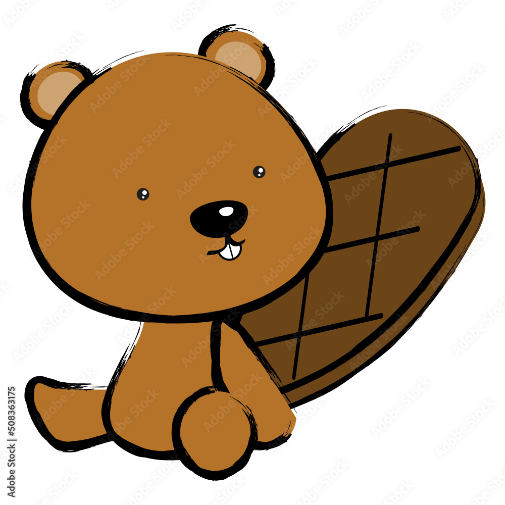 baby beaver cartoon crayon drawing style illustration in vector format ...