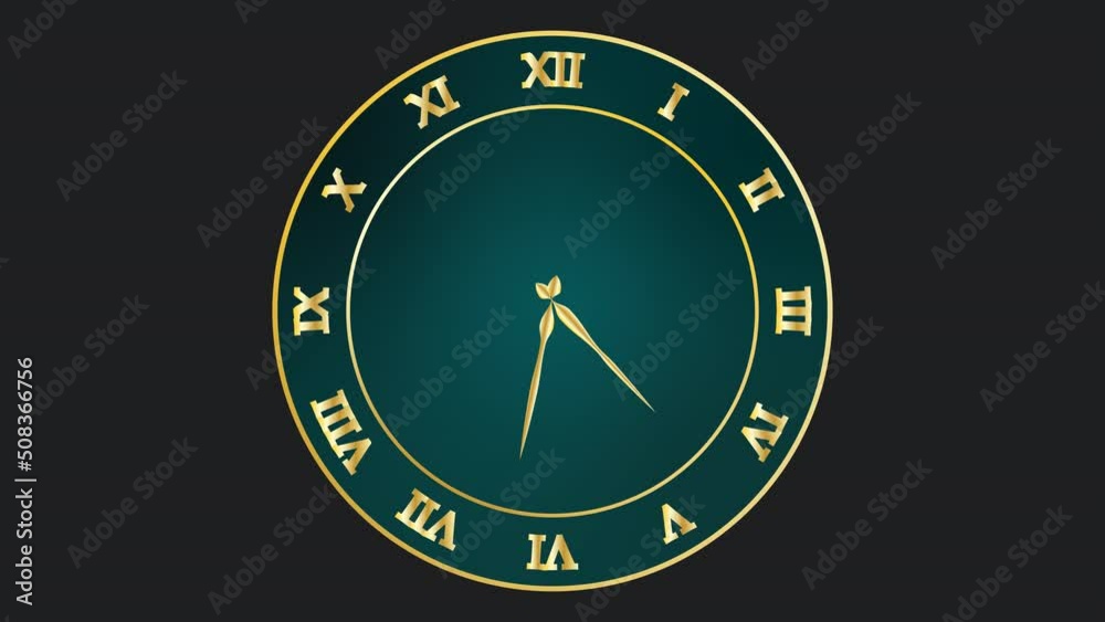 Antique gold and green colored clock animation in 4K high resolution 60 ...