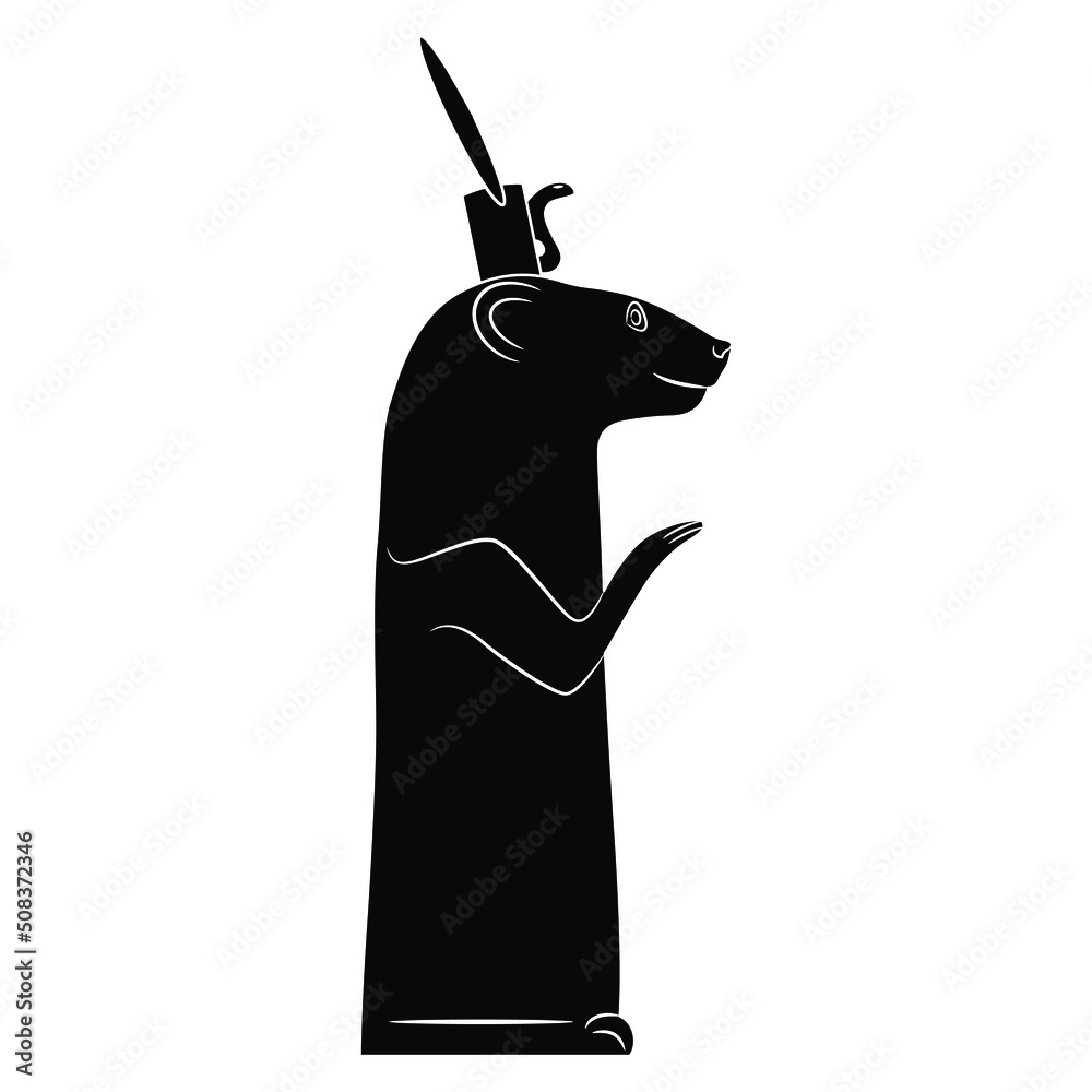 Standing ichneumon wearing royal crown with uraeus. Ancient Egyptian ...