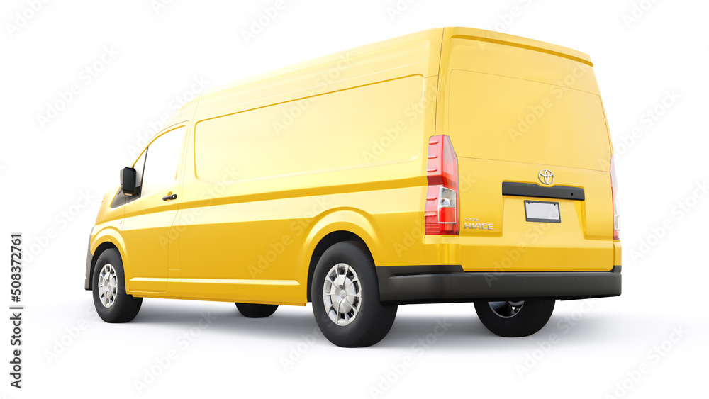 Tokyo, Japan. April 12, 2022: Toyota Hiace. Yellow commercial van for ...