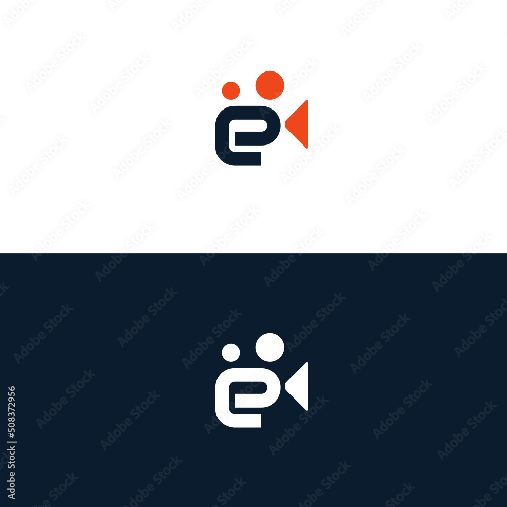 e Letter Movie Camera Logo symbol isolated on white background for ...