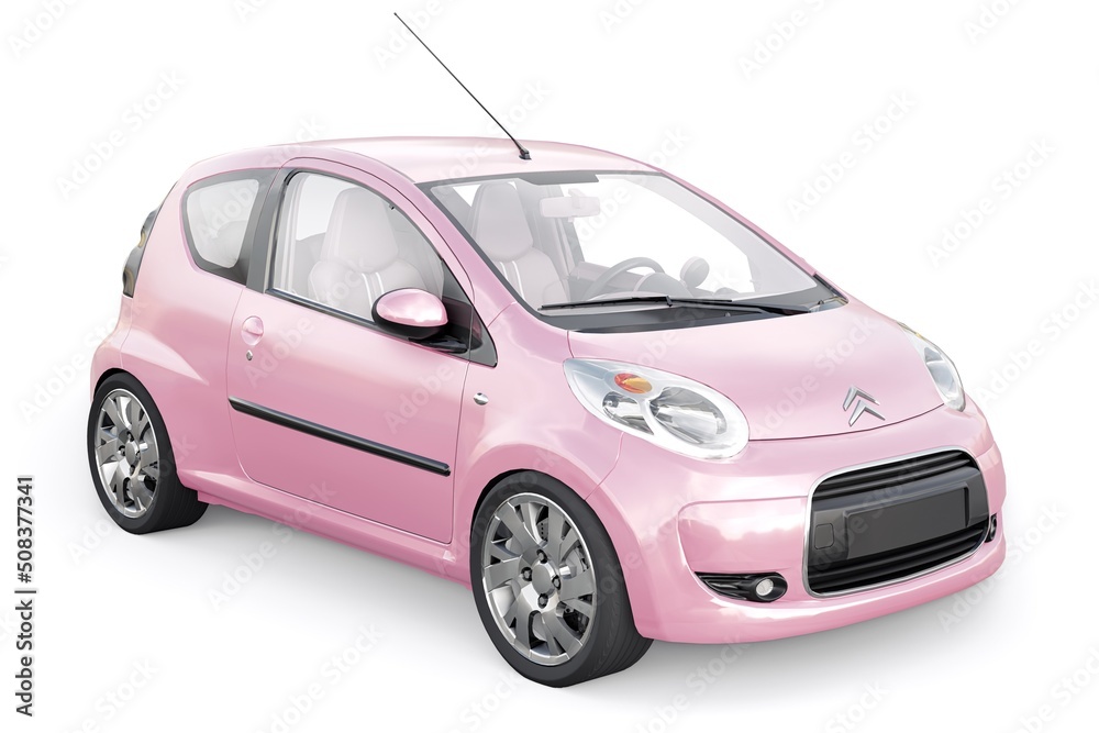 Paris. France. April 13, 2022. Citroen C1 2010. Pink ultra compact city ...