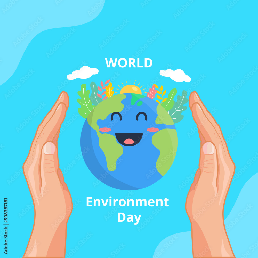 World Environment Day Cartoon Vector Illustration. Hand Holding Earth ...