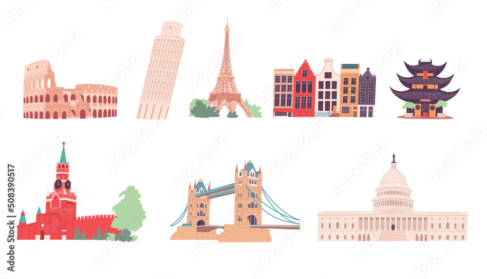 Poster Architectural monuments famous tourist attractions and popular ...