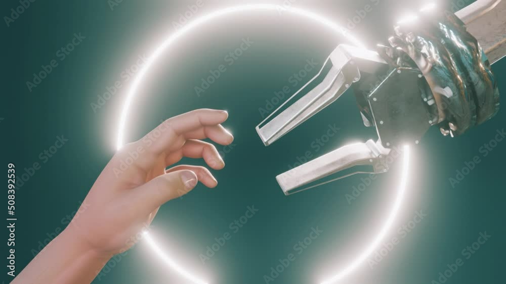 Robot Hand Meets Human Hand, Concept of AI and Human cooperation ...