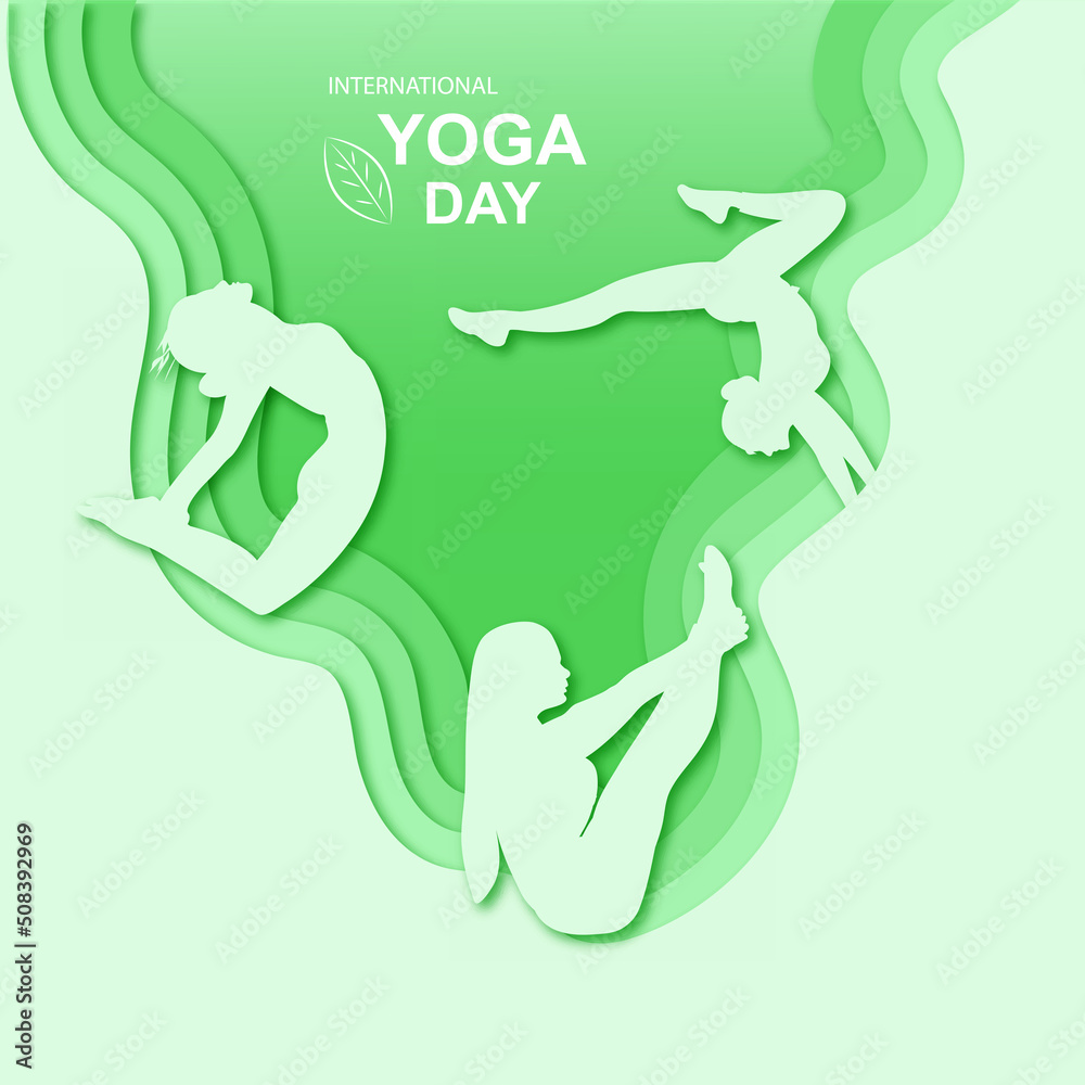 Beautiful blue color paper laser cut design concept. Female yoga body ...