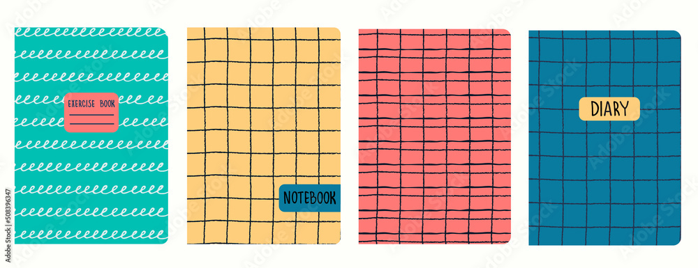 Set of cover page templates based on grid seamless patterns, spiral ...