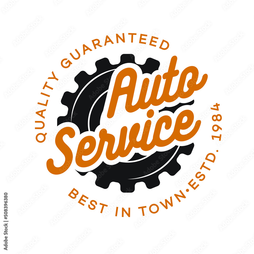 Auto service vector label for repair, tuning, car wash isolated on ...