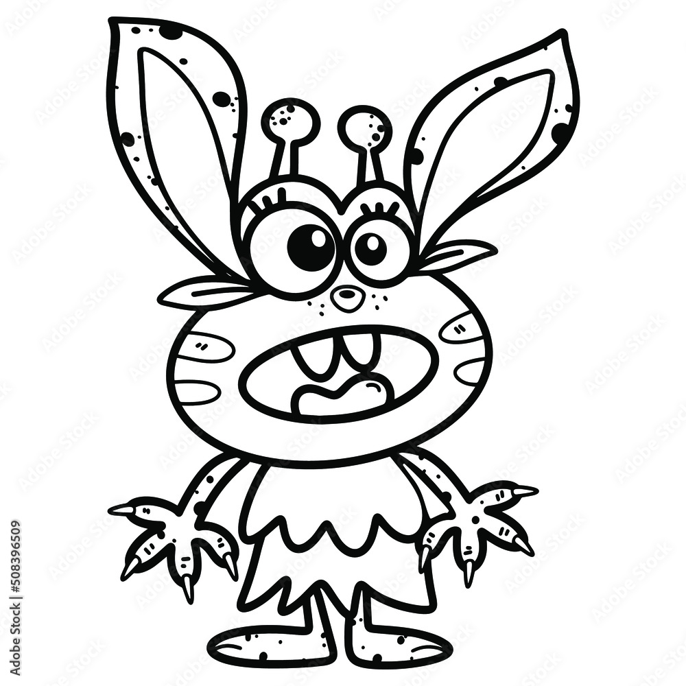 Long ears monster outline, cartoon character for kids coloring book Stock Vector | Adobe Stock