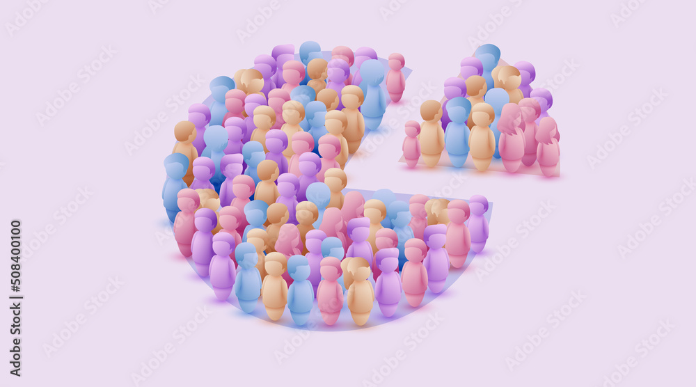 People crowd in form of pie chart composed of people. Statistic concept ...