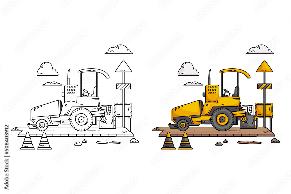 Hand drawn cute Construction Vehicle for coloring page (Asphalt ...