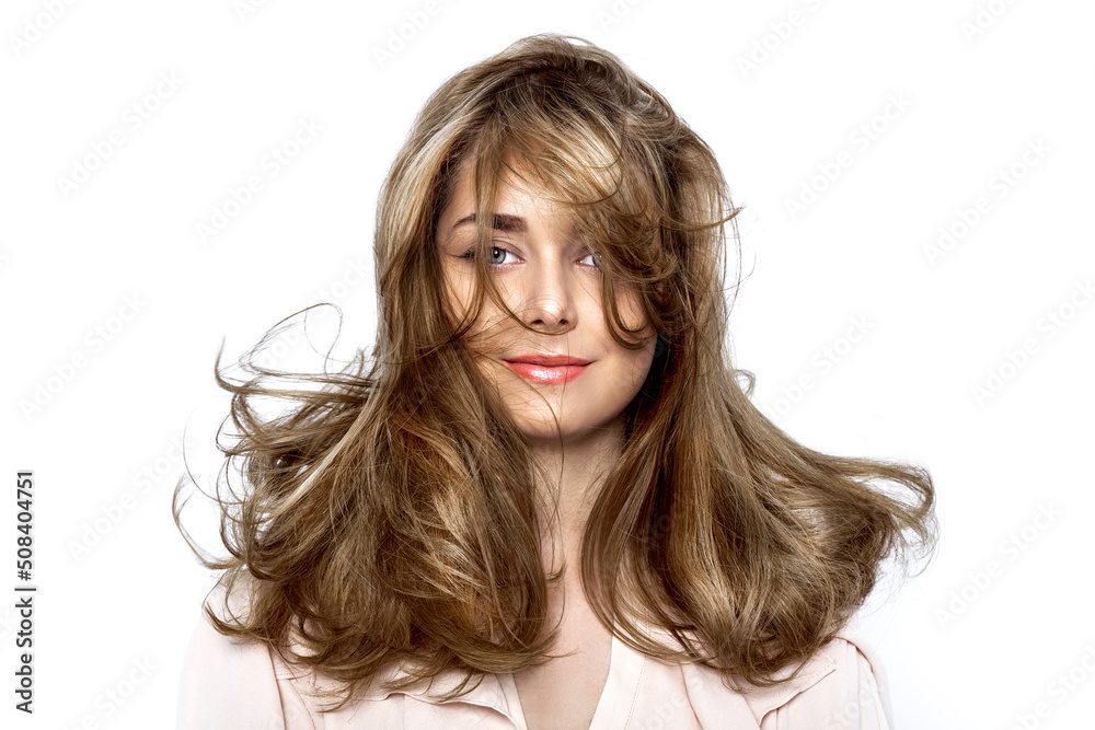 Portrait of a beautiful natural girl with beautiful healthy hair on a ...