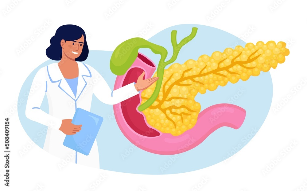 Pancreatitis concept. Gastroenterologist diagnose pancreas inflammation ...