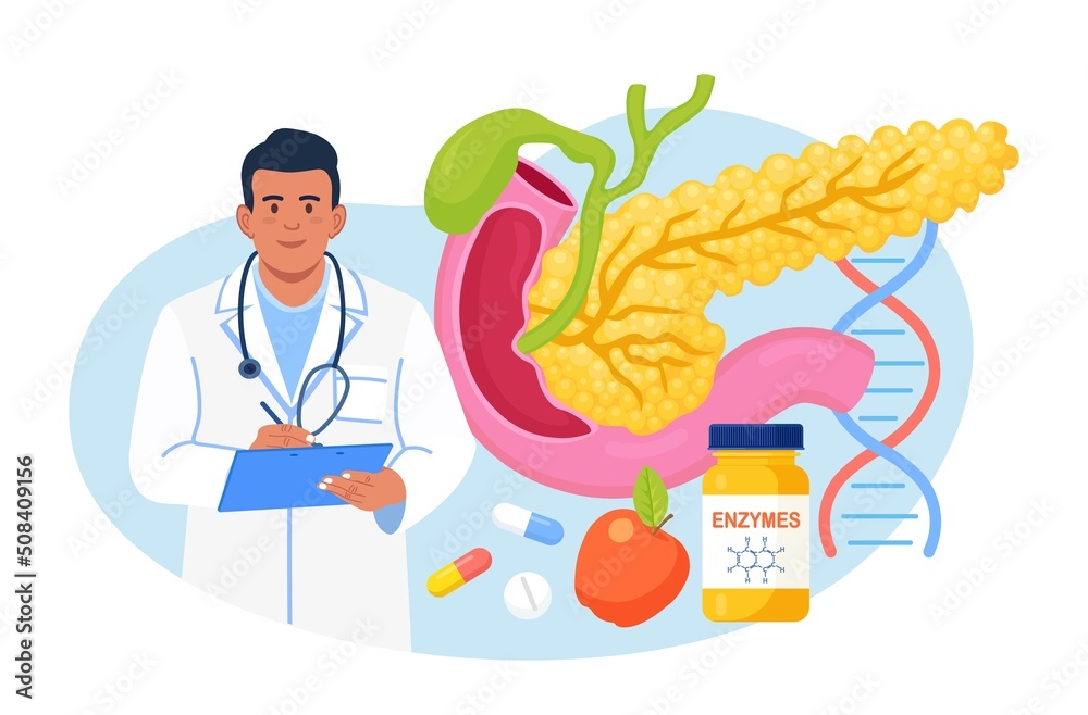 Pancreatitis concept. Gastroenterologist diagnose pancreas inflammation ...