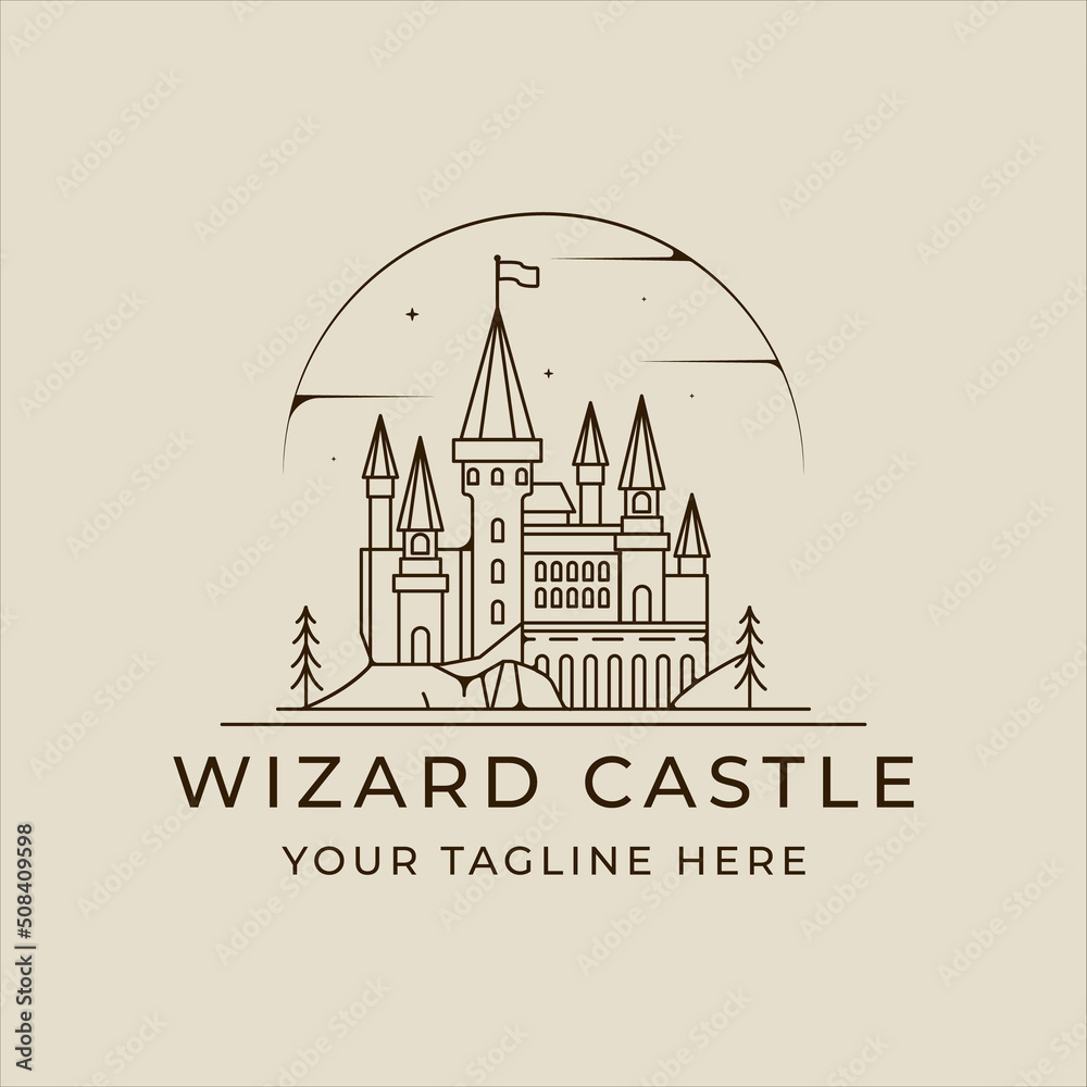 magic castle line art logo vector illustration template icon graphic ...