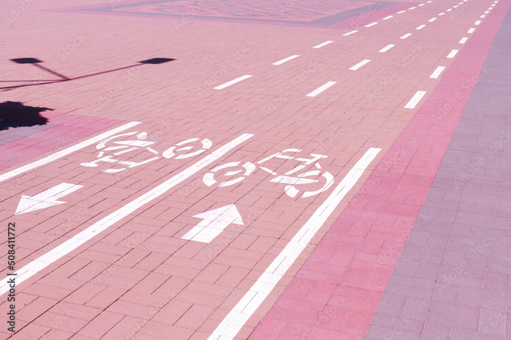 line markings in the park for cyclists. lines on the road. traffic ...