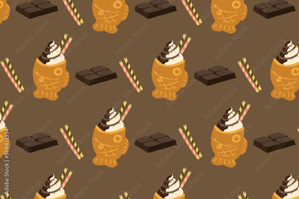 Japanese street food dessert Taiyaki ice cream Chocolate flavor pattern ...