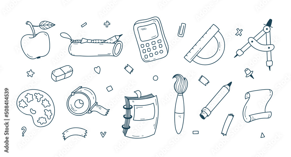 Back to School. Cute School Supplies Clipart Set. Education Elements ...