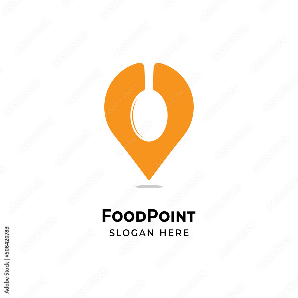 Pin maps and spoon for food point restaurant kitchen logo design vector ...