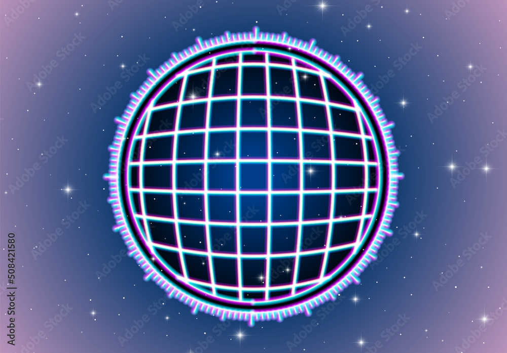 Neon interface background with round sensor display and ruler. Abstract ...