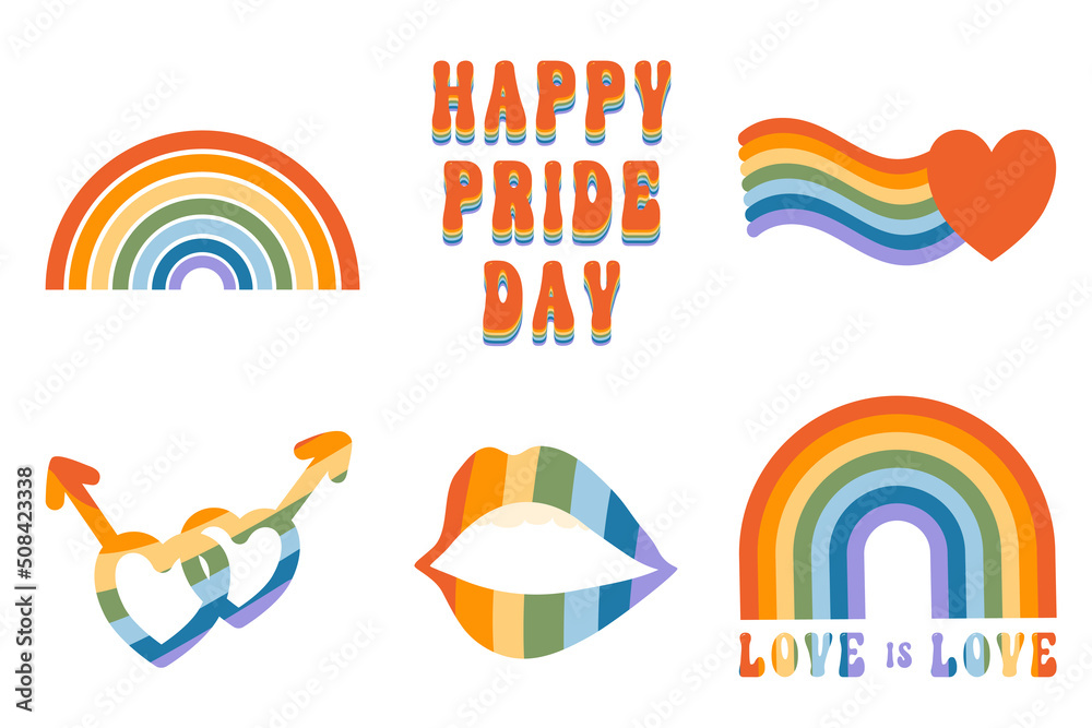 Vector collection of LGBTQ community symbols retro pride vibes with ...