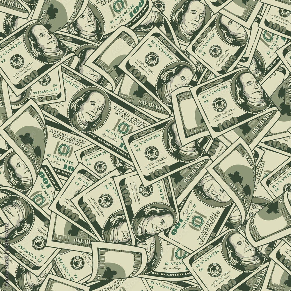 Money vintage seamless pattern with lots dollar bills. 100 US dollar ...