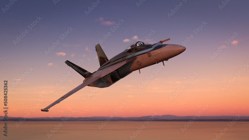 F-18 Maverick Top Gun aircraft flying over the amazing sunset, 2 Jun ...