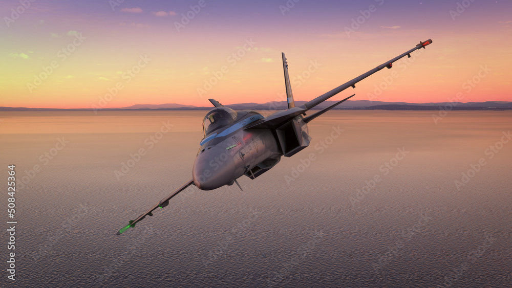 F-18 Maverick Top Gun aircraft flying over the amazing sunset, 2 Jun ...