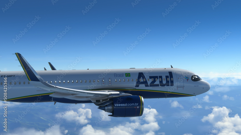 AirBus A320 Neo Azul Airlines flying over the clouds, 2 Jun, 2022, Sao ...
