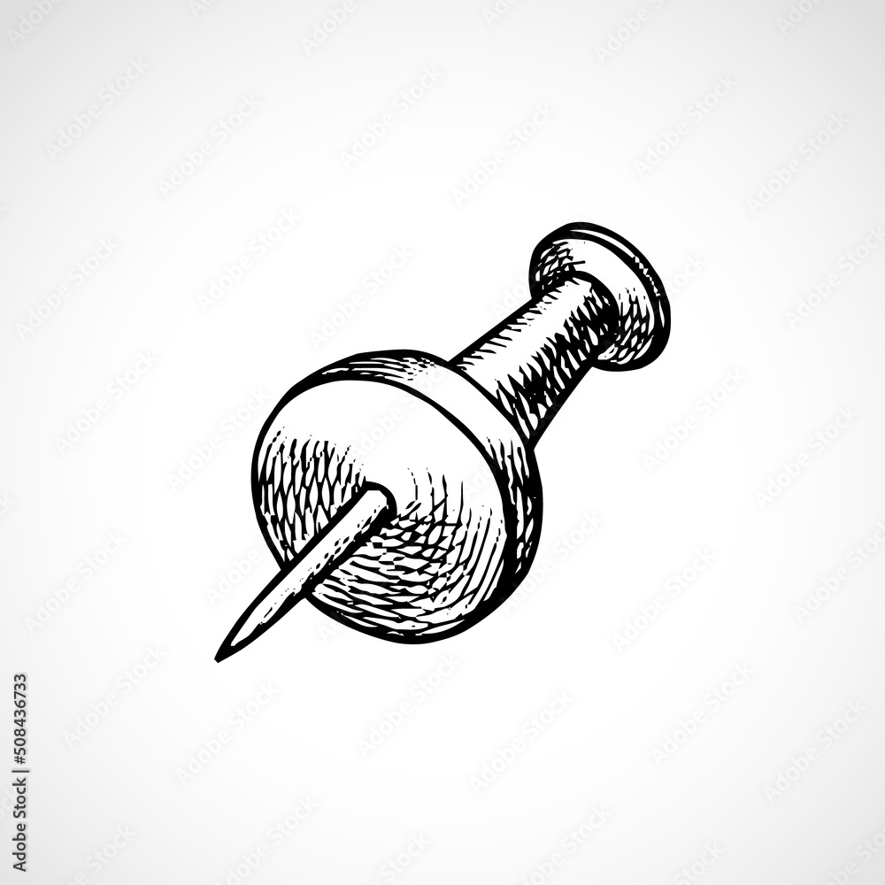 Push Pin Hand Drawn Illustration. Office Tools Vector Graphic Pictogram ...
