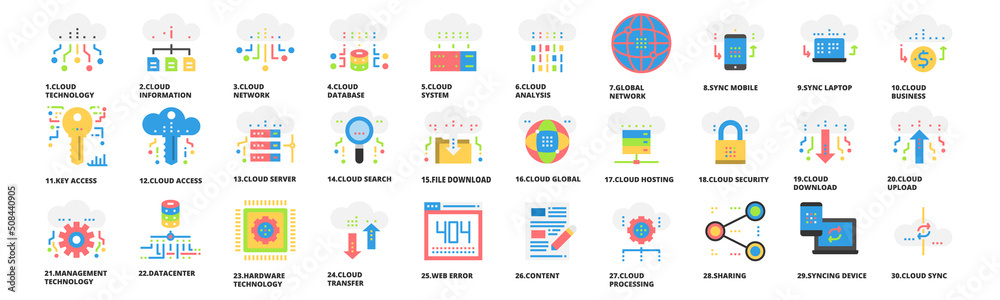 Cloud Data Technology Services Icons Symbol Design Simple Set For Using ...