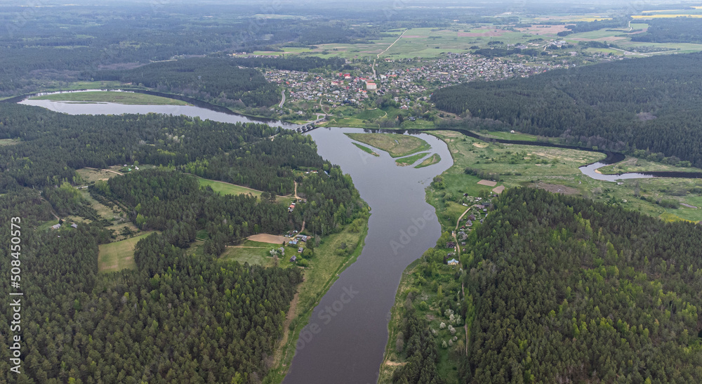 Lithuanian river Nemunas and the town Merkinė Stock Photo | Adobe Stock