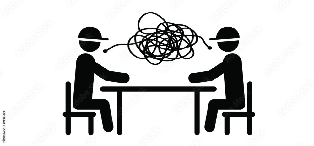 Cartoon stickman, stick figure talking chaotic. the people are talking ...